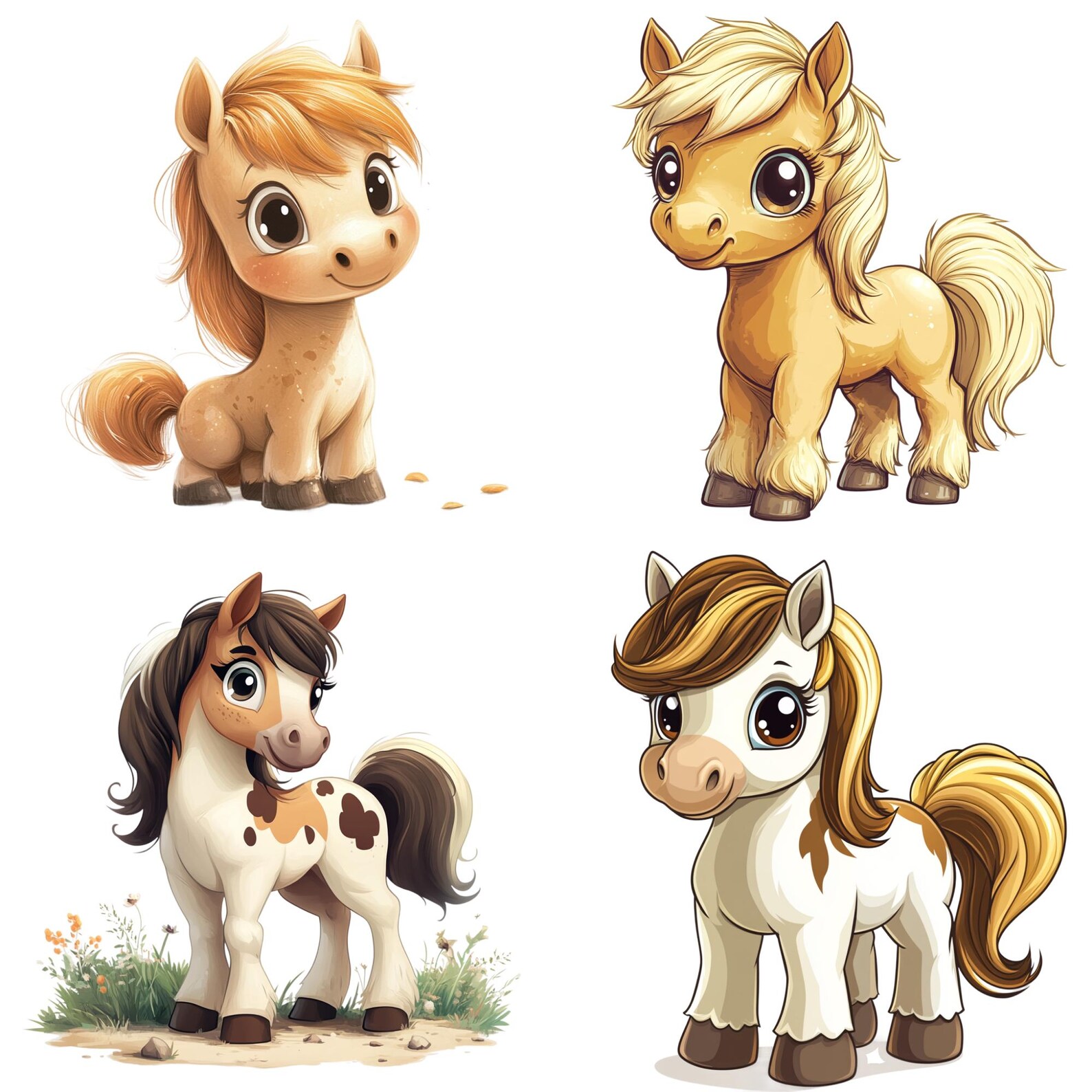 33 Adorable Pony PNG Clipart Bundle, Watercolor Cute Pony Illustration ...