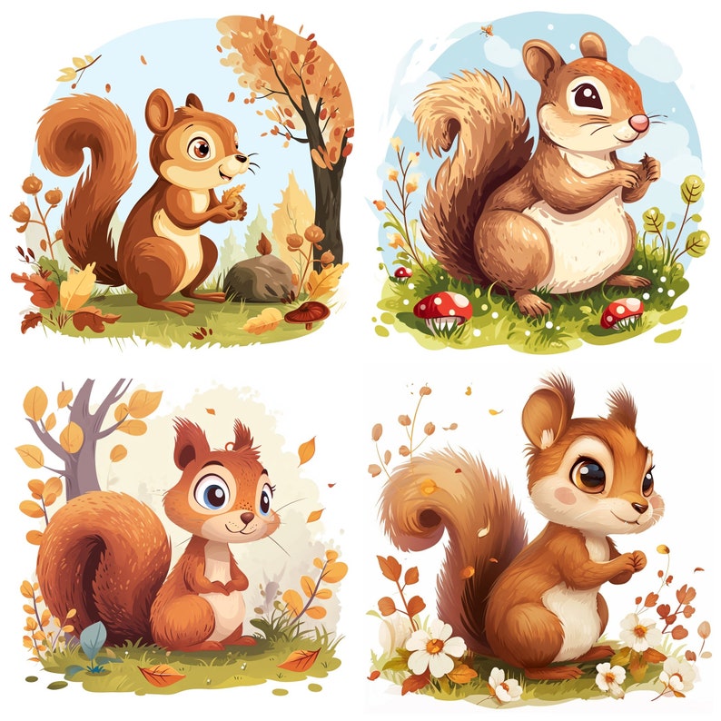 30 Cartoon Red Squirrel PNG Clipart, Adorable Red Squirrel Family ...