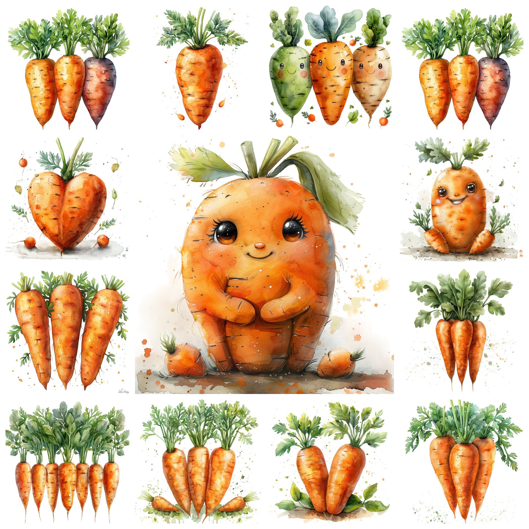 Watercolor Carrot Clipart, Vegetable Graphics, T-shirt Mug Sticker Art ...