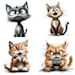 30 Quirky Cat PNG Clipart Bundle, Whimsical Kitten Illustration, Funny ...