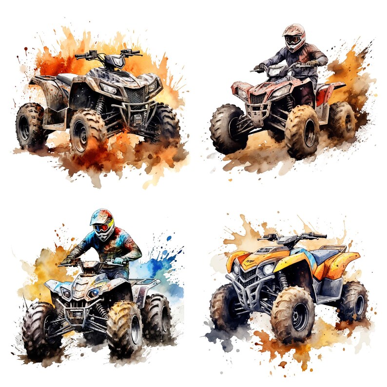43 ATV Extreme Sport Clipart PNG Bundle, Watercolor ATV Adventure ...
