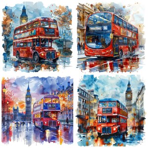 English City Bus PNG Clipart, Watercolor British Double Decker Bus City ...