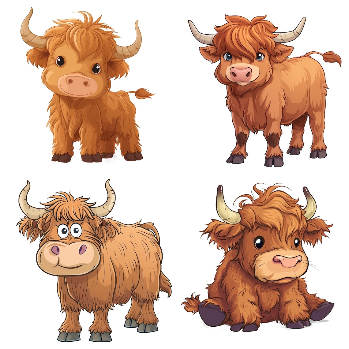 31 Cartoon Highland Cow PNG Clipart, Adorable Nursery Highland Scottish ...