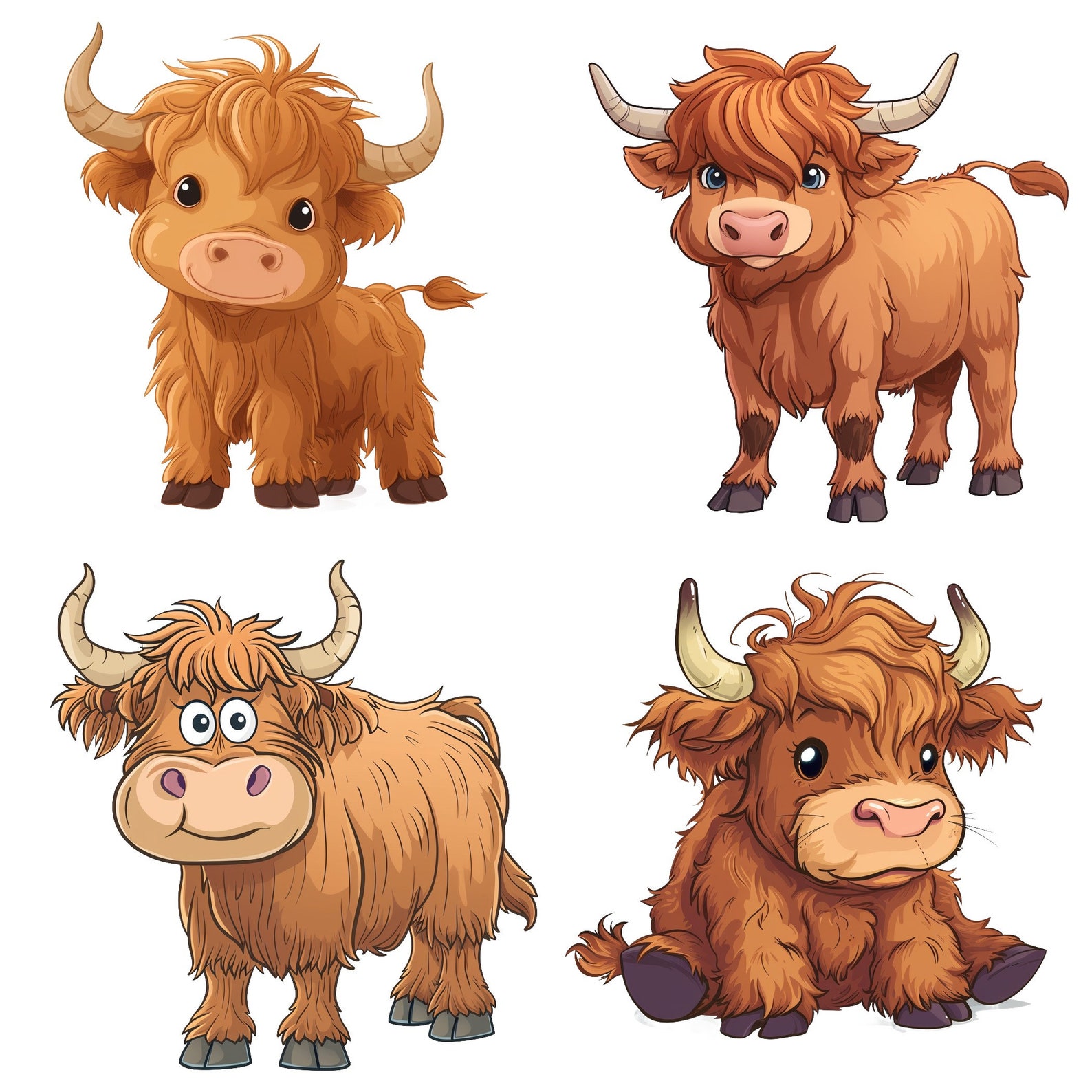 31 Cartoon Highland Cow PNG Clipart, Adorable Nursery Highland Scottish ...