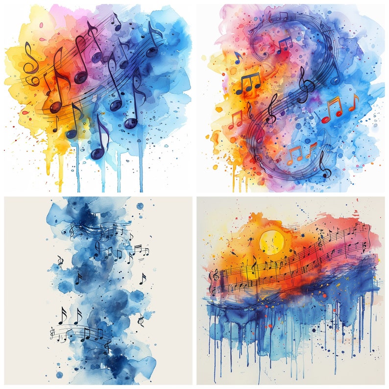 26 Music Notations PNG Clipart, Watercolor Abstract Music Symbol ...