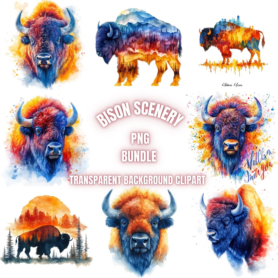 25 American Bison PNG Clipart Bundle, Watercolor Bison Wild Life ...