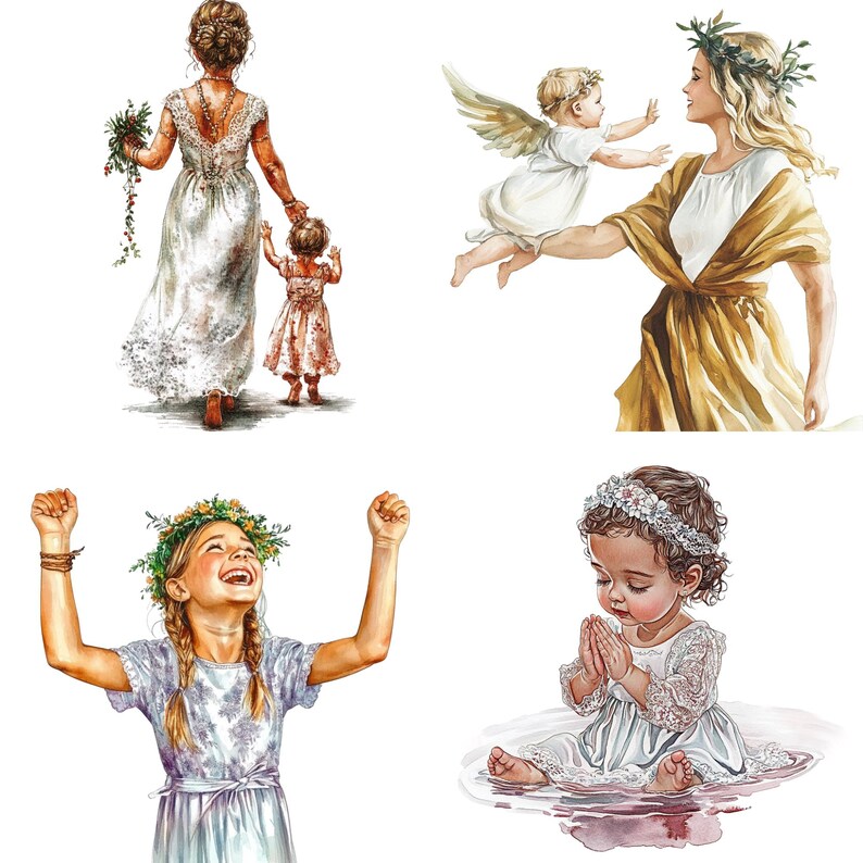31 Communion Girl PNG Clipart Bunlde, Watercolor Holly First Communion ...