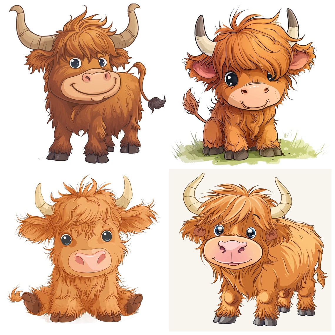31 Cartoon Highland Cow PNG Clipart, Adorable Nursery Highland Scottish ...