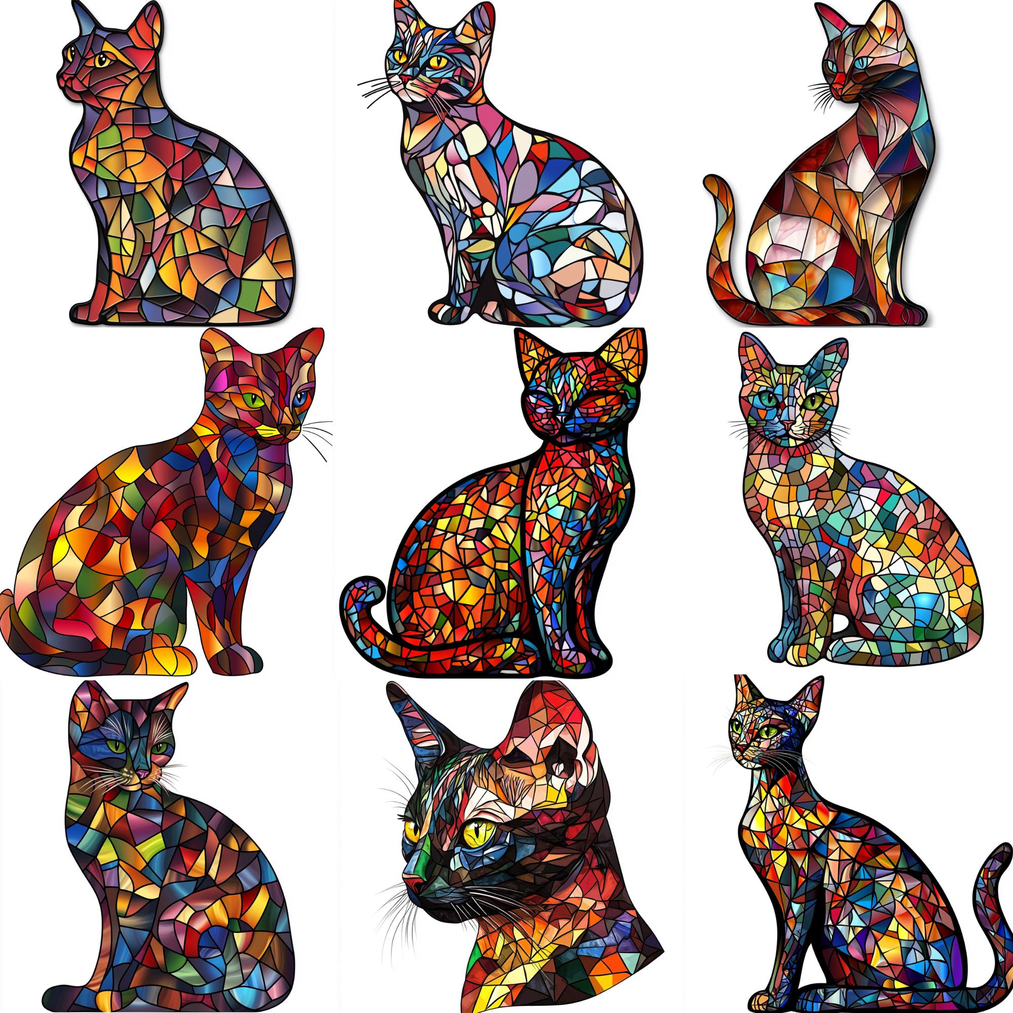 40 Stained Glass Cat PNG Clipart, Watercolor Stained Glass Kitten ...
