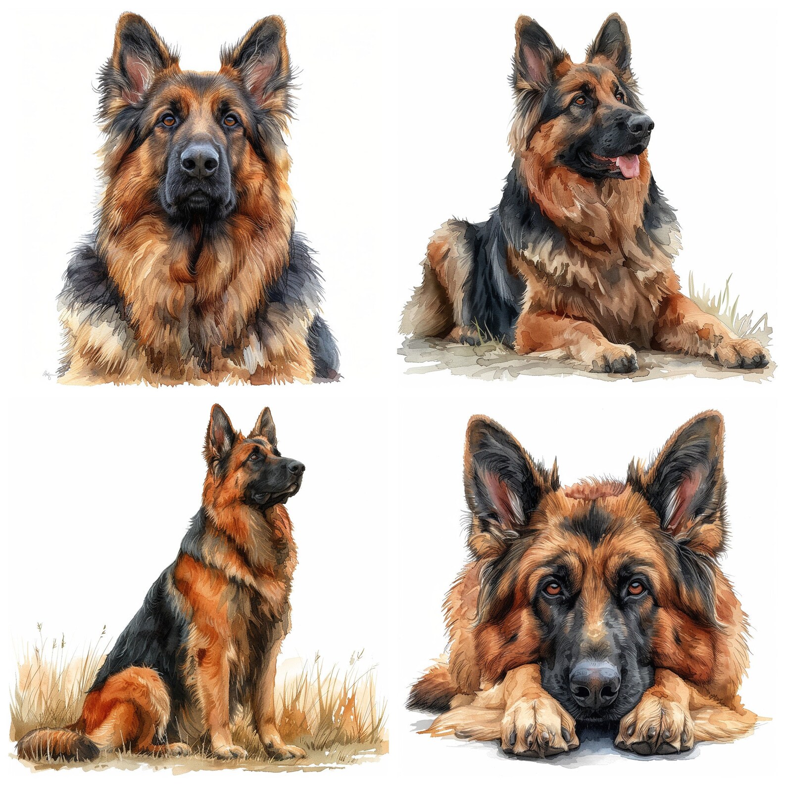 German Shepherd Dog PNG Clipart Bundle, Watercolor German Shepherd Dog ...