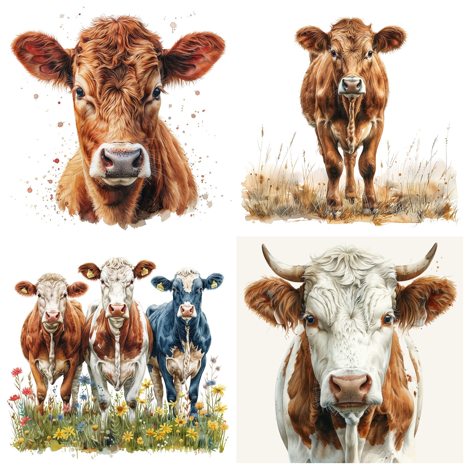 29 Watercolor Cattle PNG Clipart, Livestock Cattle Illustration, Farm ...