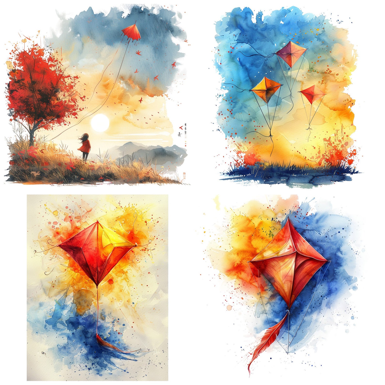 Watercolor 34 Kite PNG Clipart, Kite Flying Scenery Transparent ...