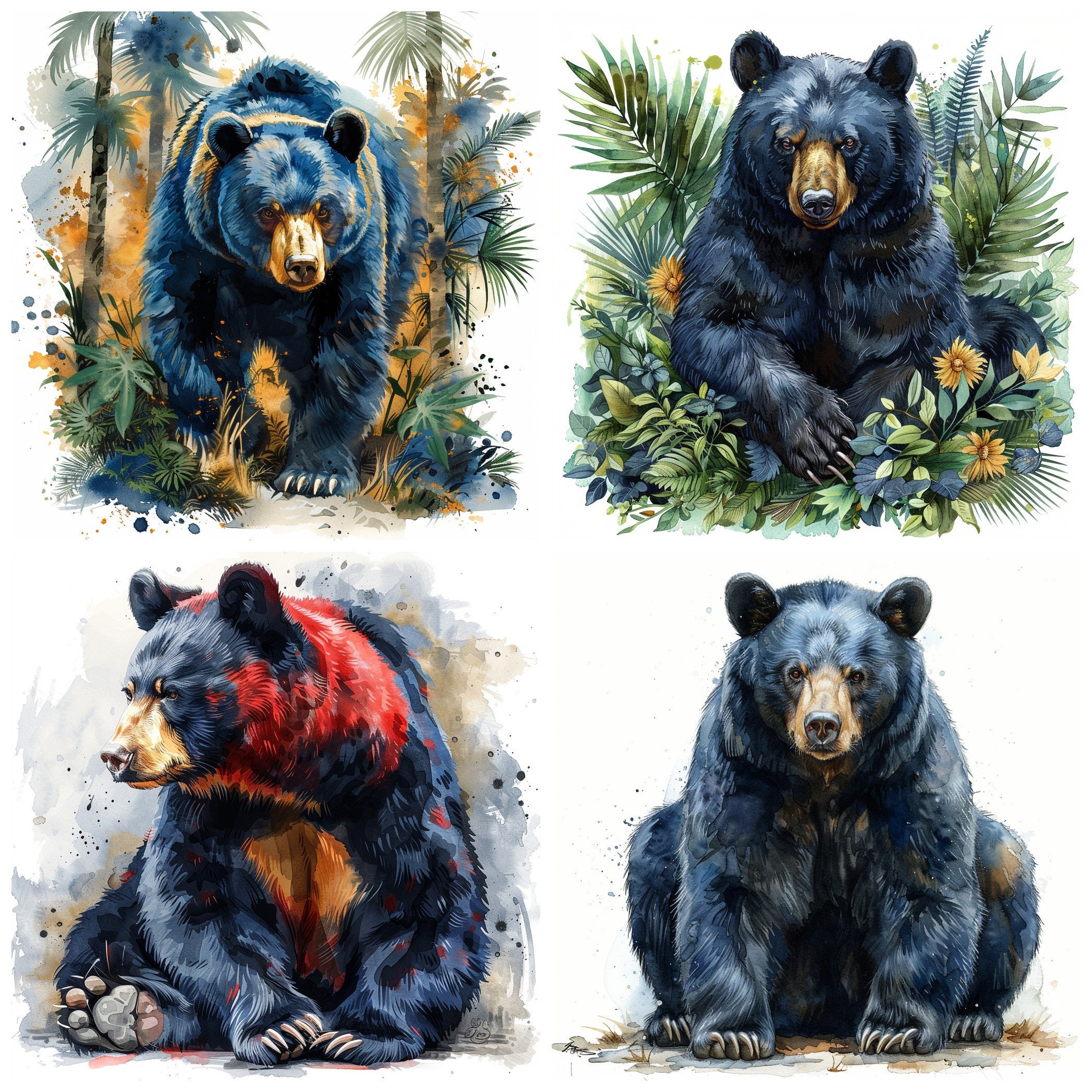 36 American Black Bear PNG Clipart, Watercolor Black Bear Wild Animal ...