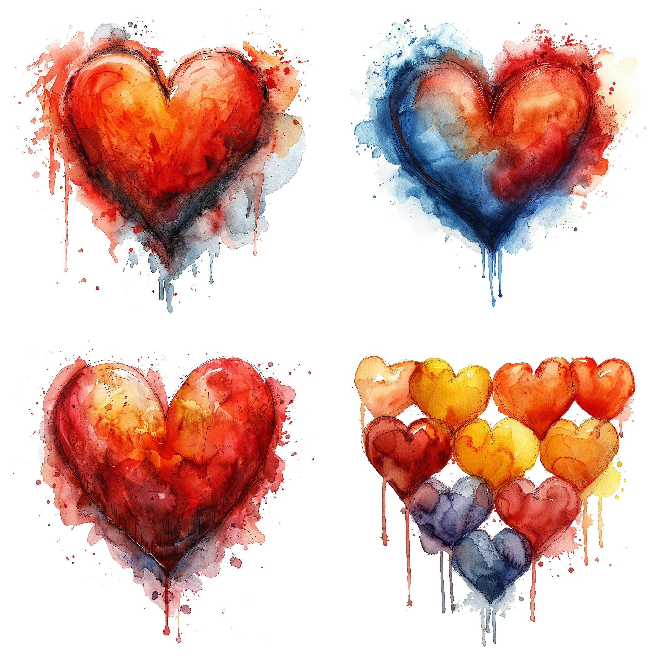 Watercolor Heart Clipart Bundle, Colorful Love Design (PNG Digital ...