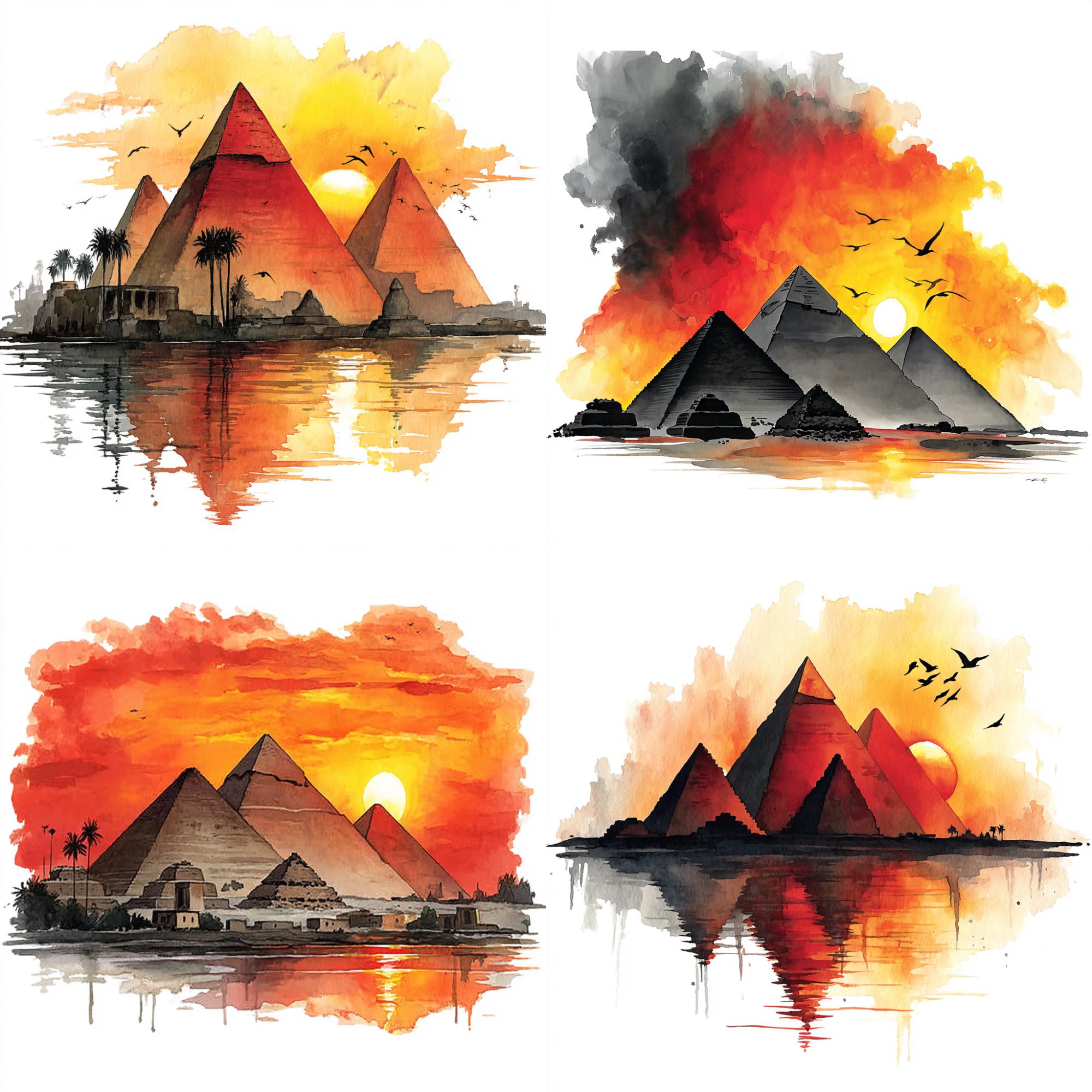 46 Pyramids Landscpae PNG Clip Art Bundle, Watercolor Ancient Egypt ...
