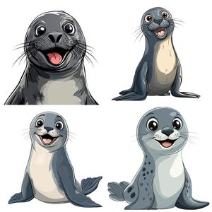 Cartoon Seal Clipart Bundle, Playful Baby Seal PNG (commercial Use) - Etsy