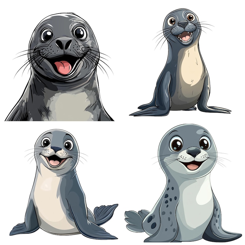 40 Adorable Seal PNG Clipart Bundle, Cartoon Funny Seal Illustration ...