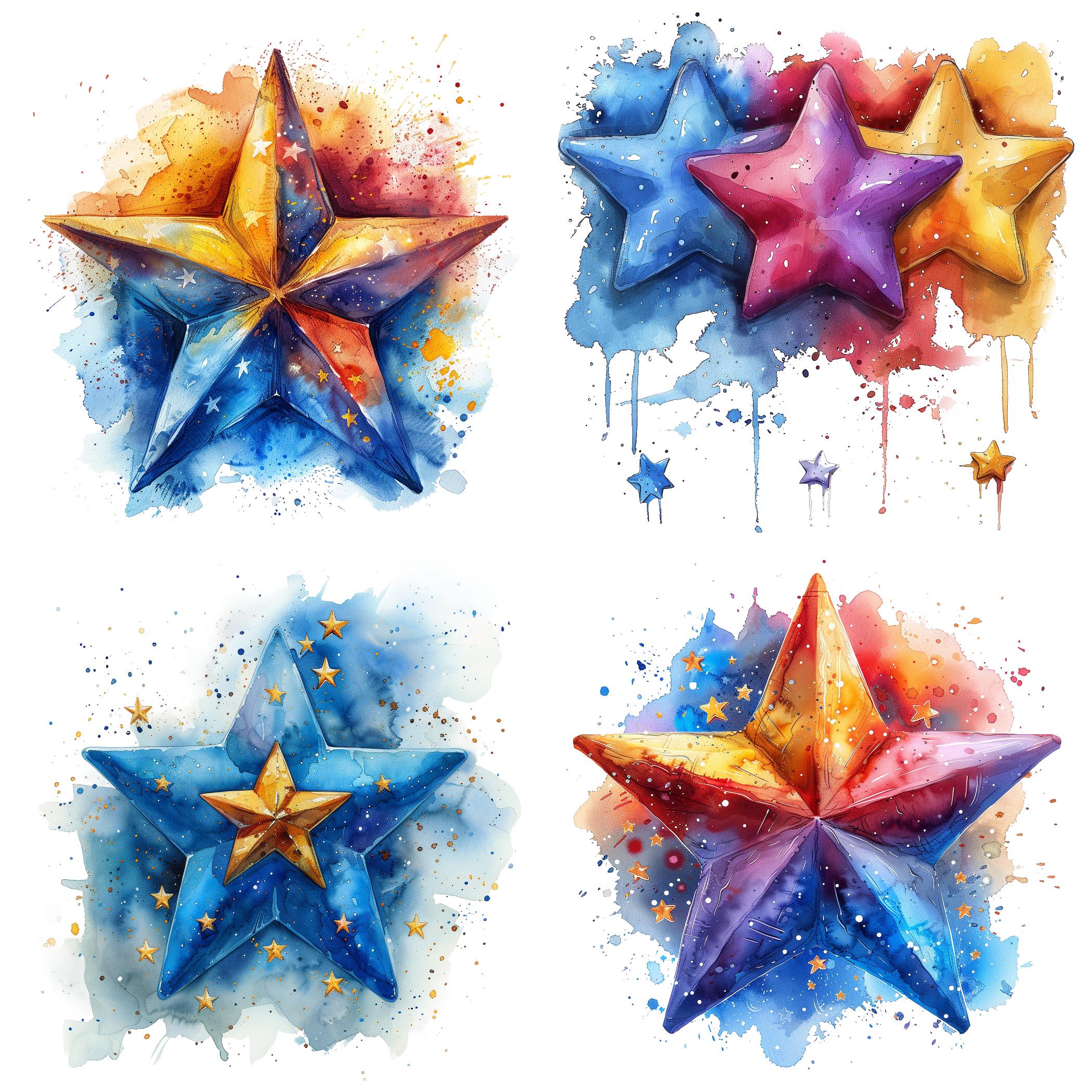 37 Colorful Star PNG Clipart Bundle, Watercolor Star Transparent ...