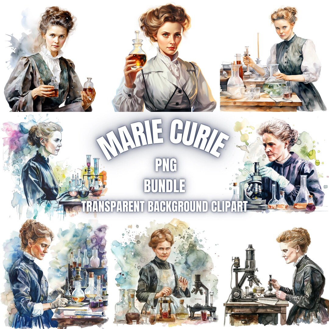 30 Marie Curie PNG Clipart Bundle, Watercolor Famous Scientists Figures ...