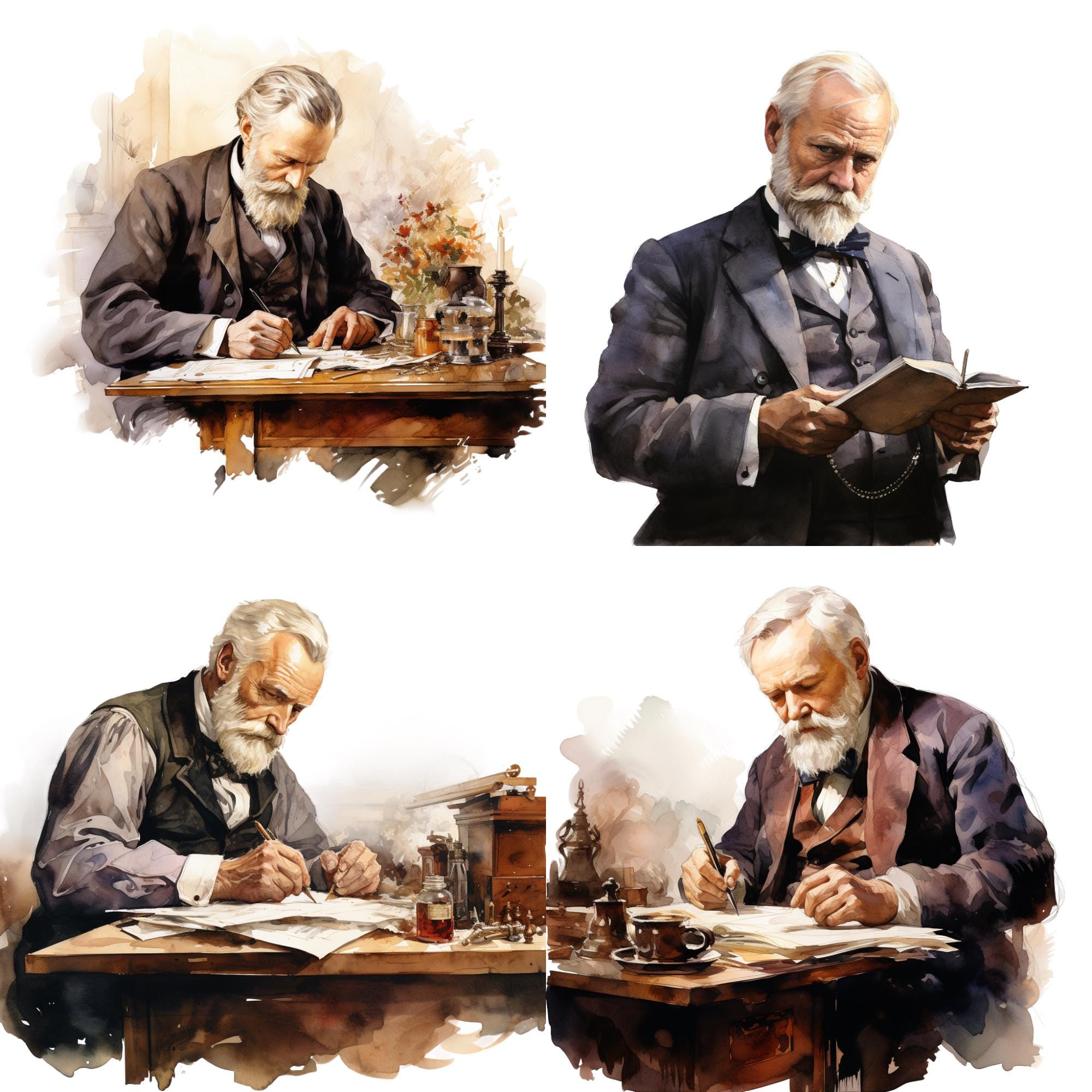 Victor Hugo PNG Clipart Bundle, Watercolor Victor Hugo Romanticism ...