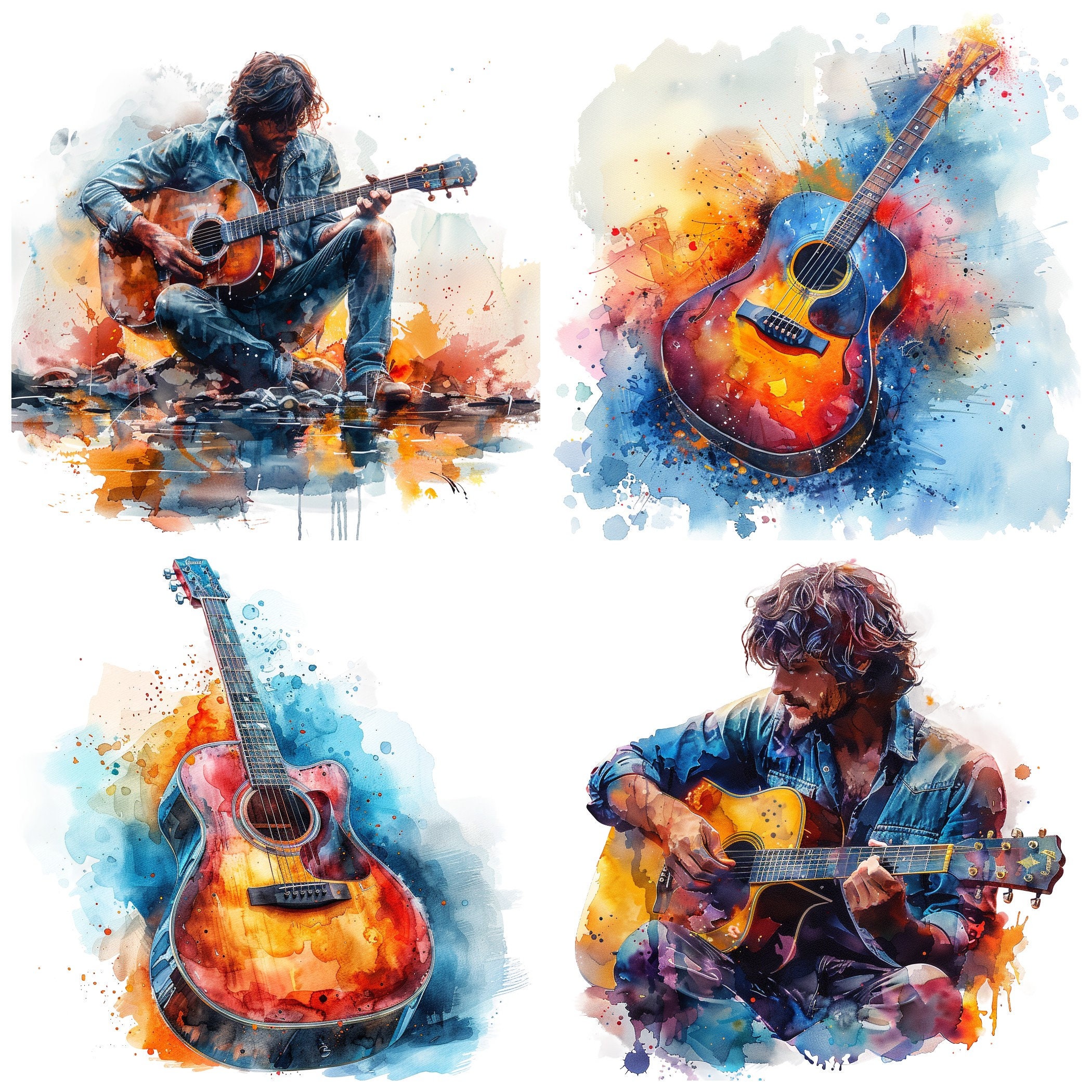Acoustic Guitar PNG Clipart, Watercolor 41 Acoustic Guitarist ...