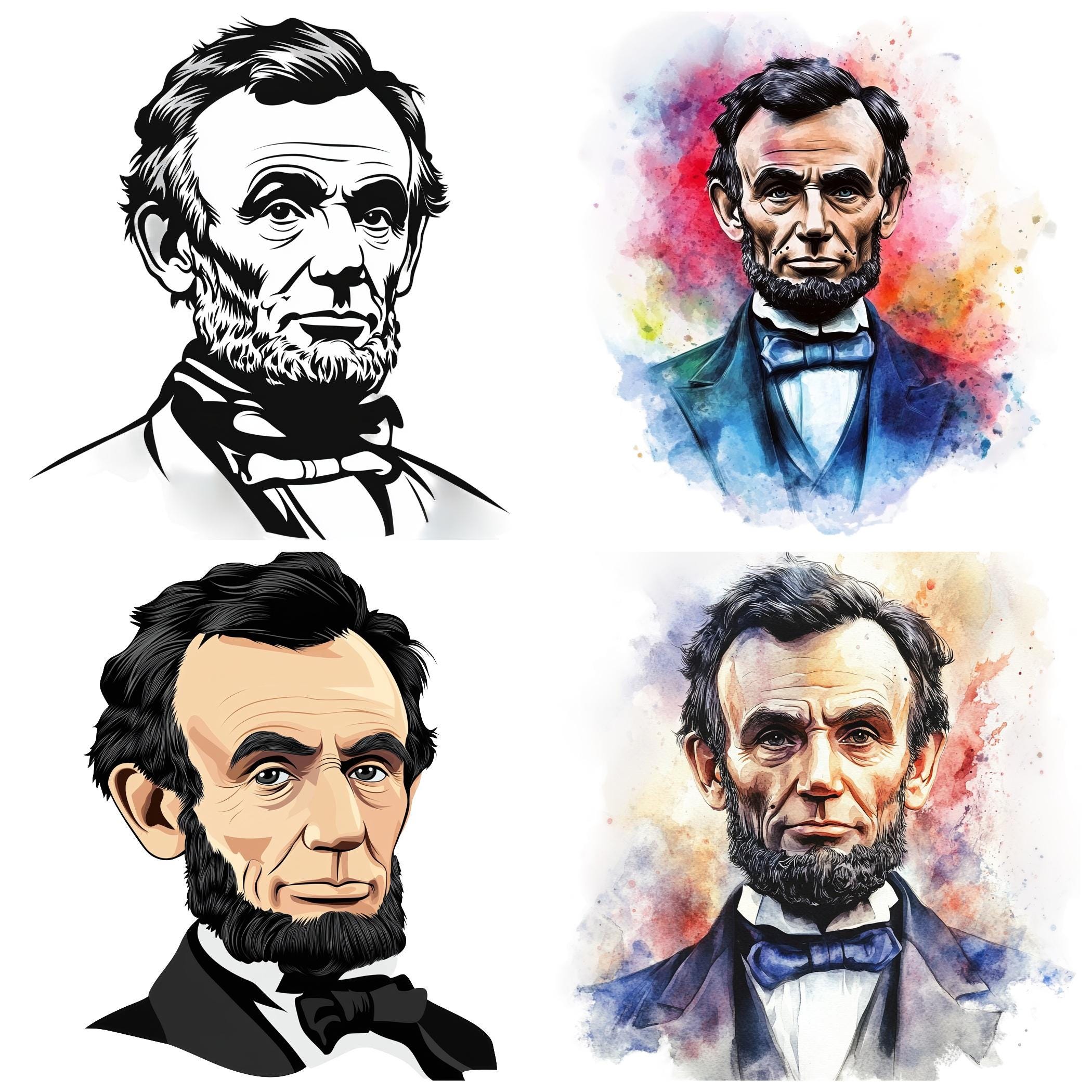 Abraham Lincoln Watercolor Clipart Bundle, Presidential Icon (PNG ...