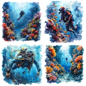 Skuba Diving PNG Scenery Clipart, Watercolor 48 Underwater Dive Dynamic ...