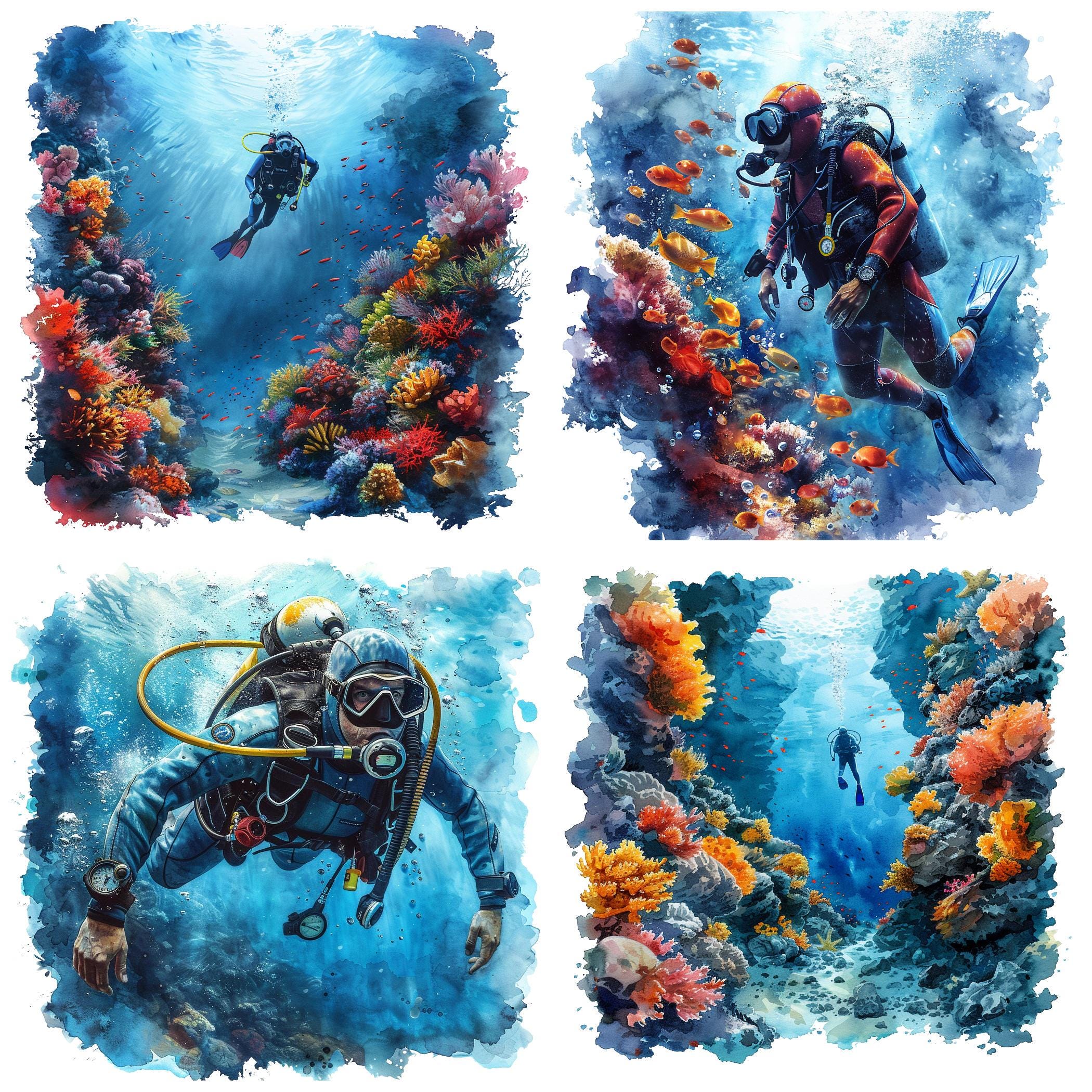 Skuba Diving PNG Scenery Clipart, Watercolor 48 Underwater Dive Dynamic ...