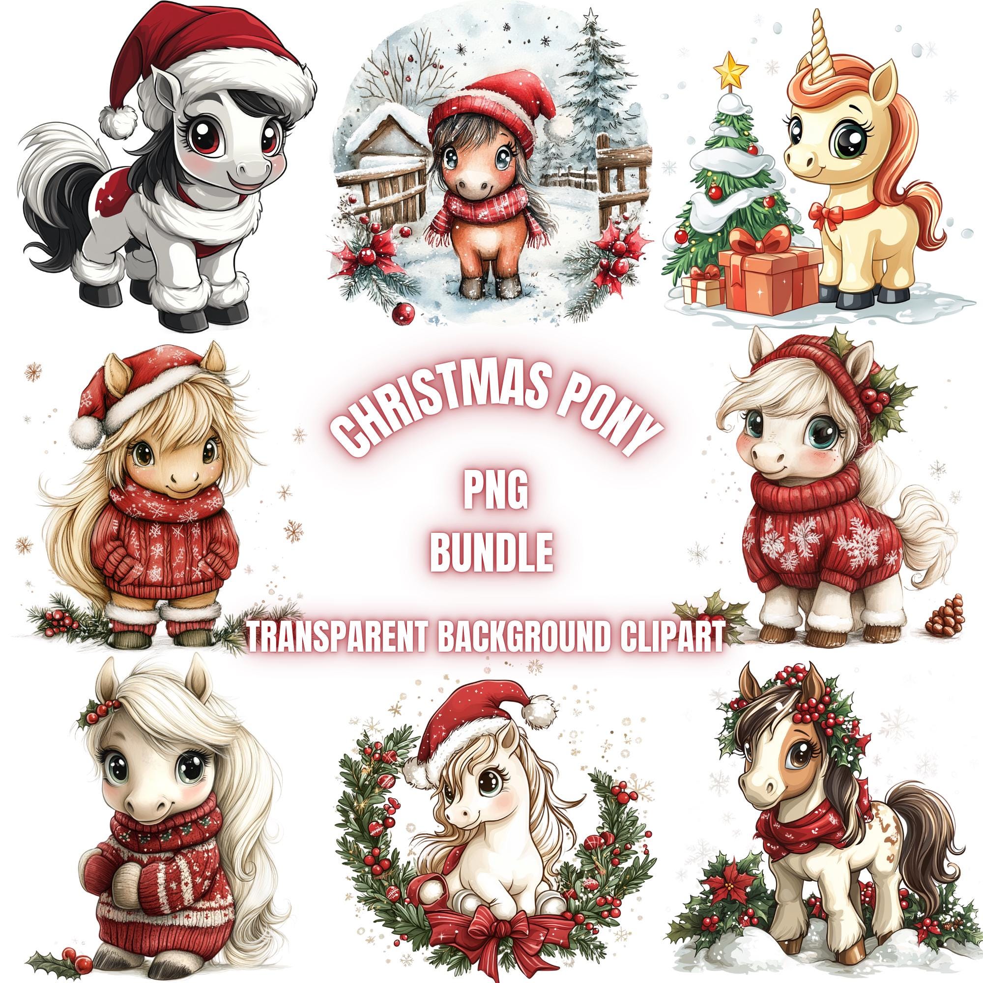 33 Christmas Pony PNG Clipart Bundle, Adorable Xmas Pony Art ...