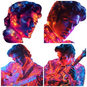 40 Elvis Presley Neon Light Clipart PNG Bundle, Glow Elvis Presley ...