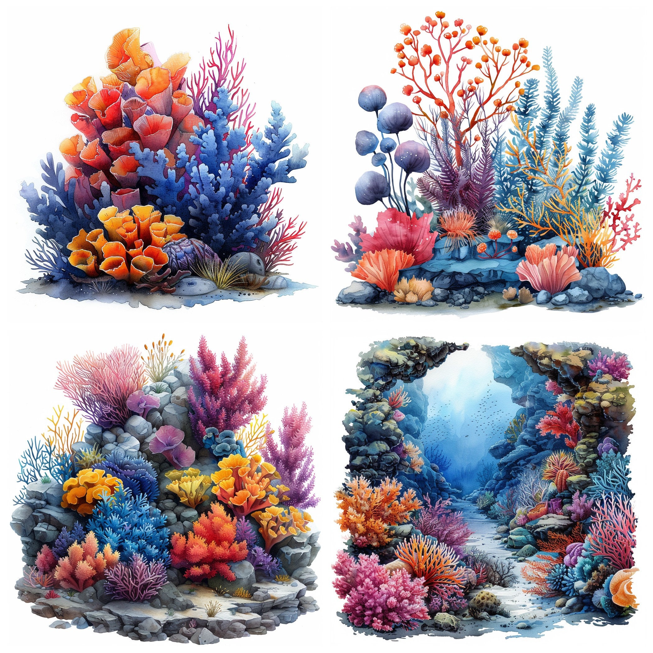 Coral Reef PNG Clipart, Watercolor 24 Underwater Ecosystem Colorful ...