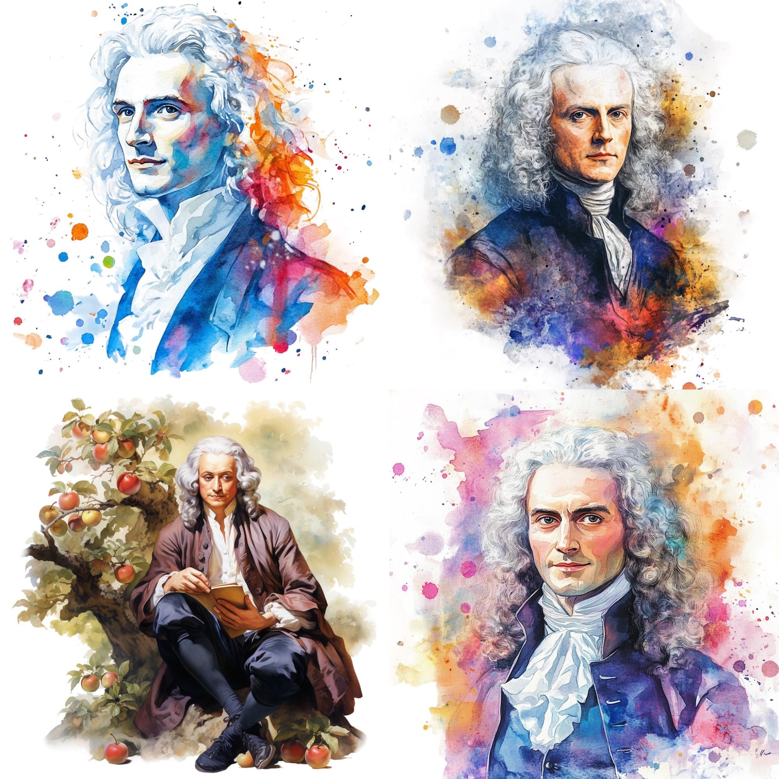 44 Isaac Newton PNG Clipart Bundle, Watercolor Famous Figure Sır Isaac ...