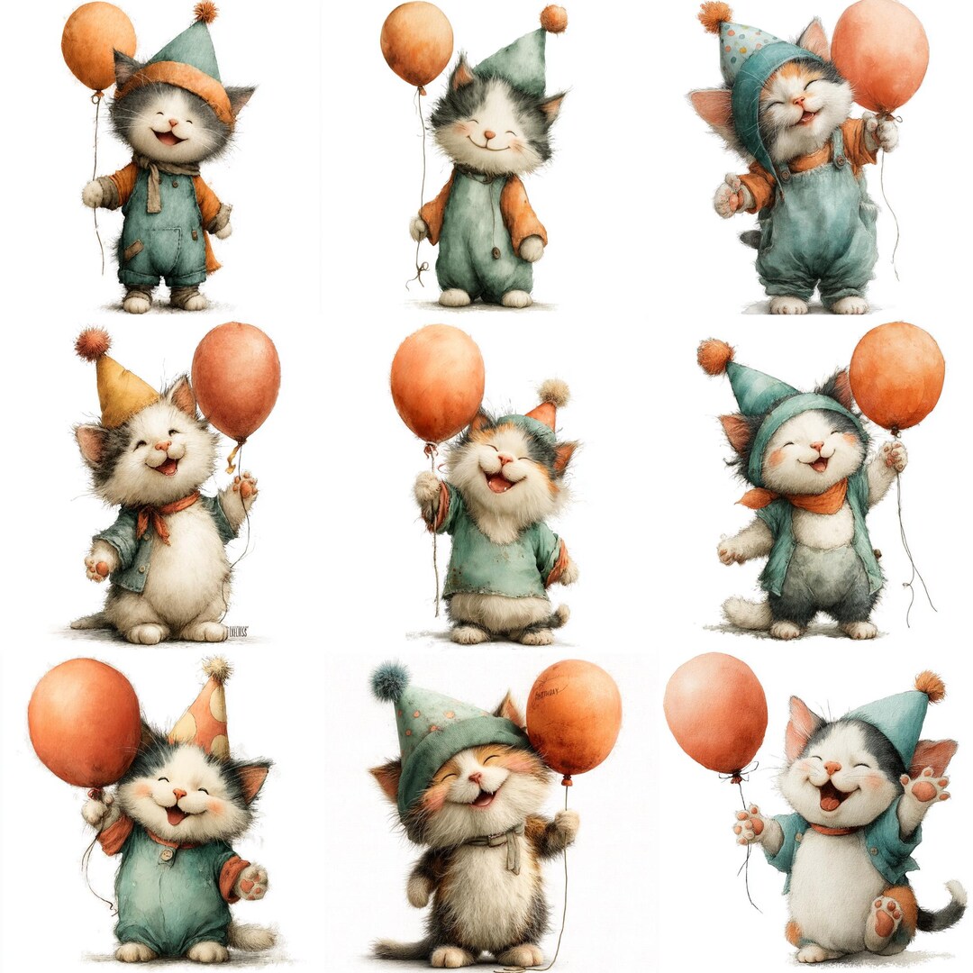 30 Birthday Kitten PNG Clip Art Bundle, Cute Watercolor Kitty With ...