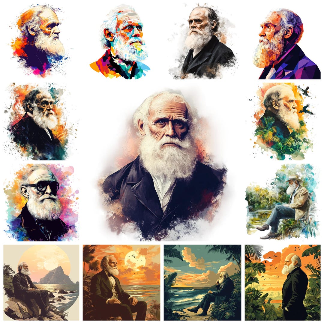 36 Charles Darwin PNG Clipart Bundle, Watercolor Darwin Portrait ...