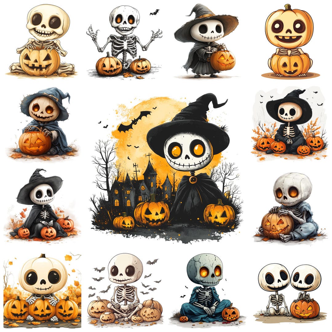 32 Halloween Skeleton PNG Clipart Bundle, Adorable Halloween Skeleton ...
