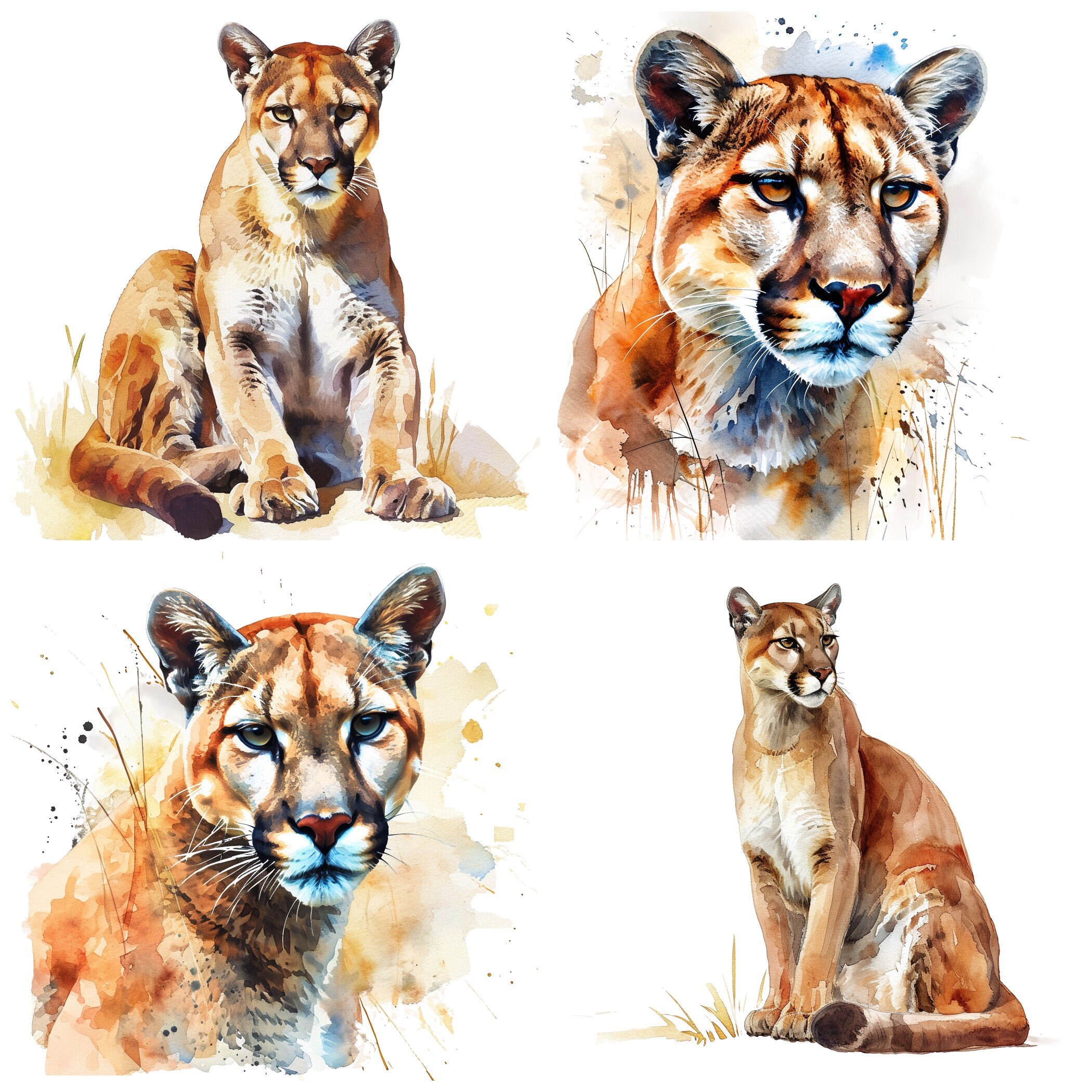 32 Puma Wild Animal PNG Clipart, Watercolor Cougar Image, Mountain Lion ...