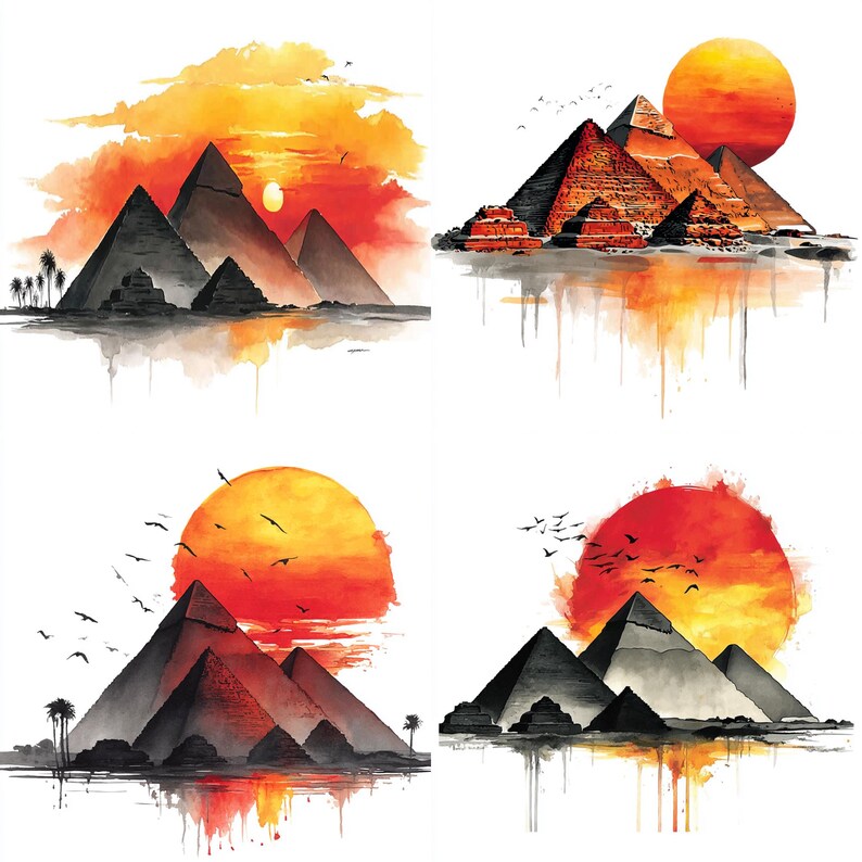 46 Pyramids Landscpae PNG Clip Art Bundle, Watercolor Ancient Egypt ...