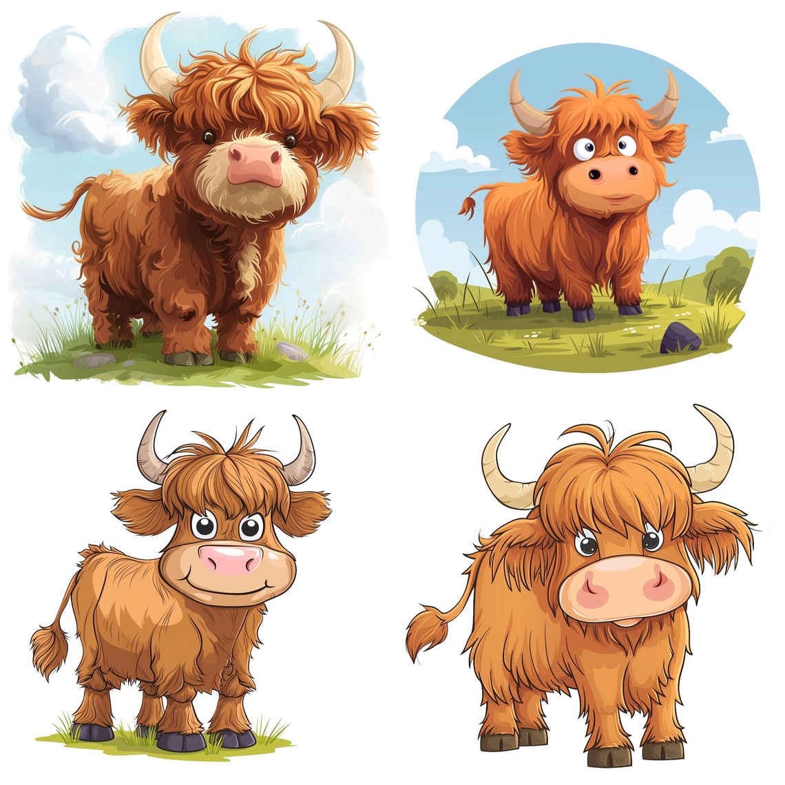 31 Cartoon Highland Cow PNG Clipart, Adorable Nursery Highland Scottish ...