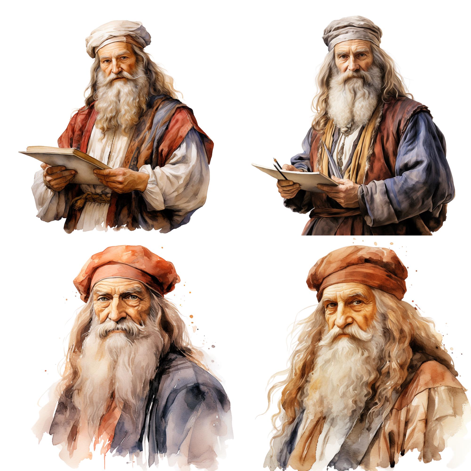 Leonardo Da Vinci PNG Clipart Bundle, Watercolor Famous Figures ...