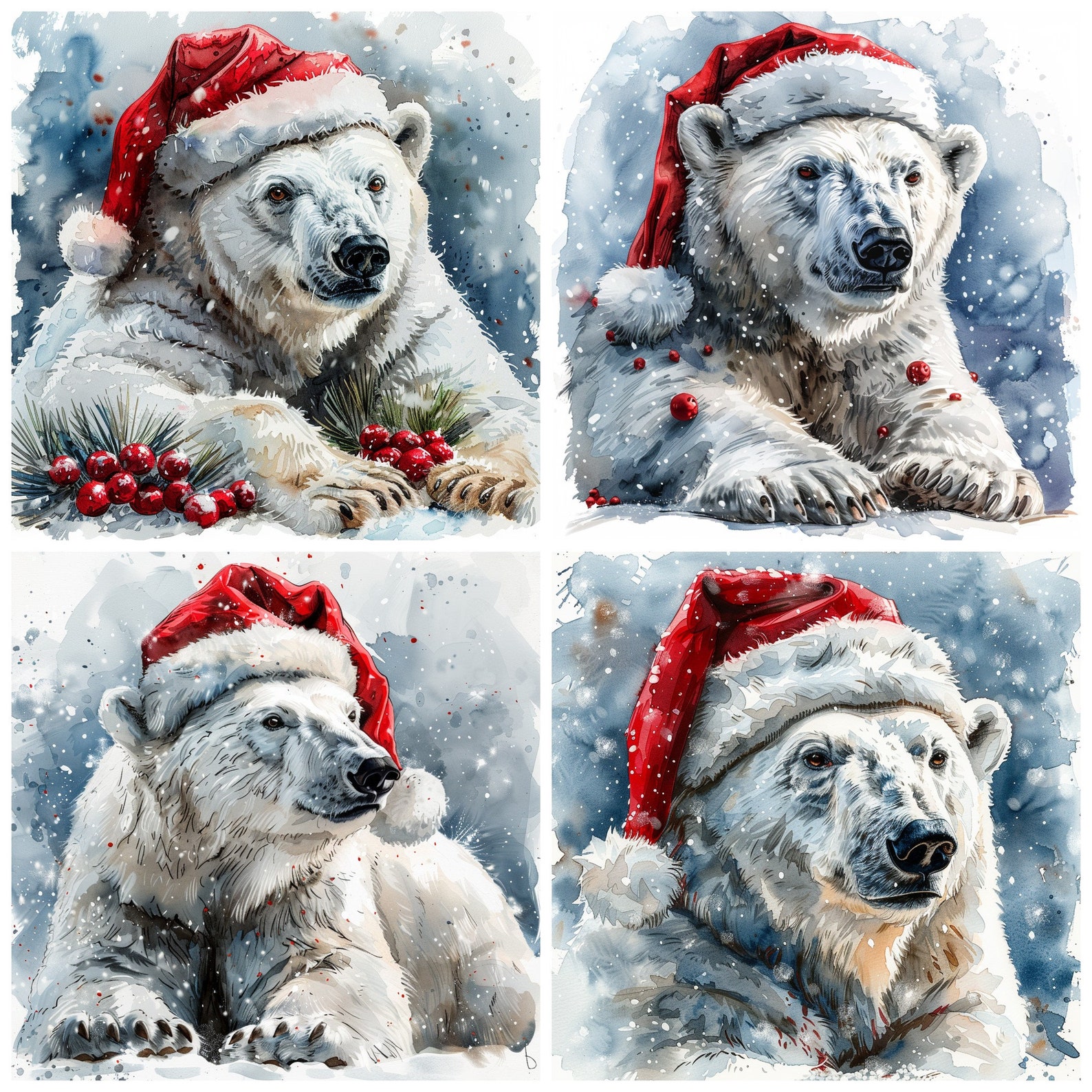 Christmas Polar Bear PNG Clipart, Watercolor Festive Polar Bear ...
