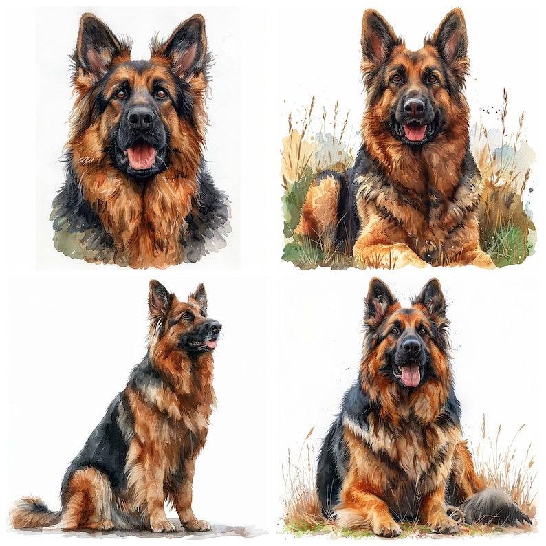 German Shepherd Dog PNG Clipart Bundle, Watercolor German Shepherd Dog ...