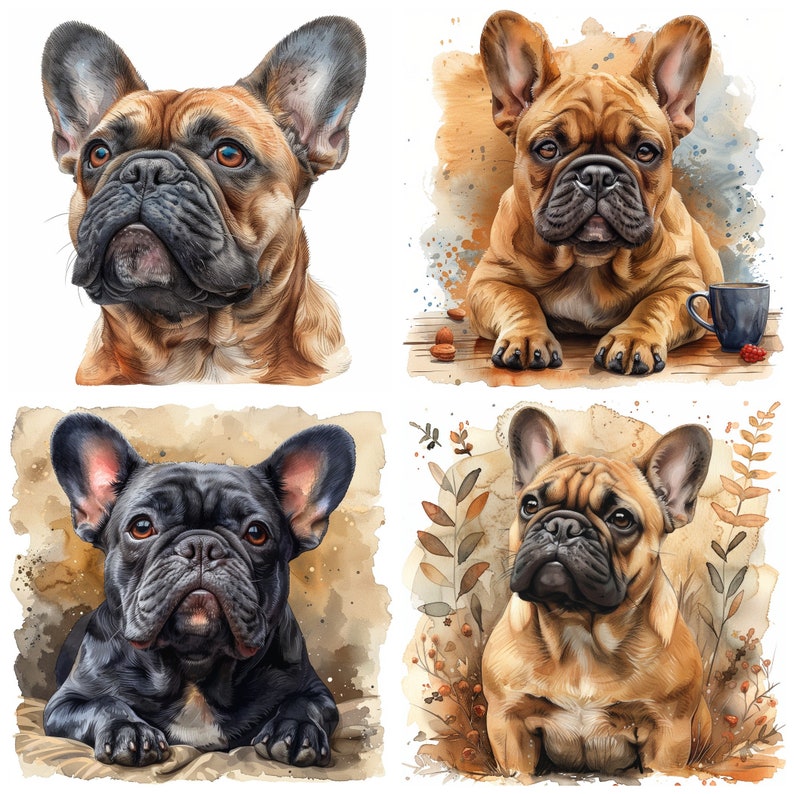 38 French Bulldog PNG Clipart, Watercolor Cute Frenchie Bulldog ...