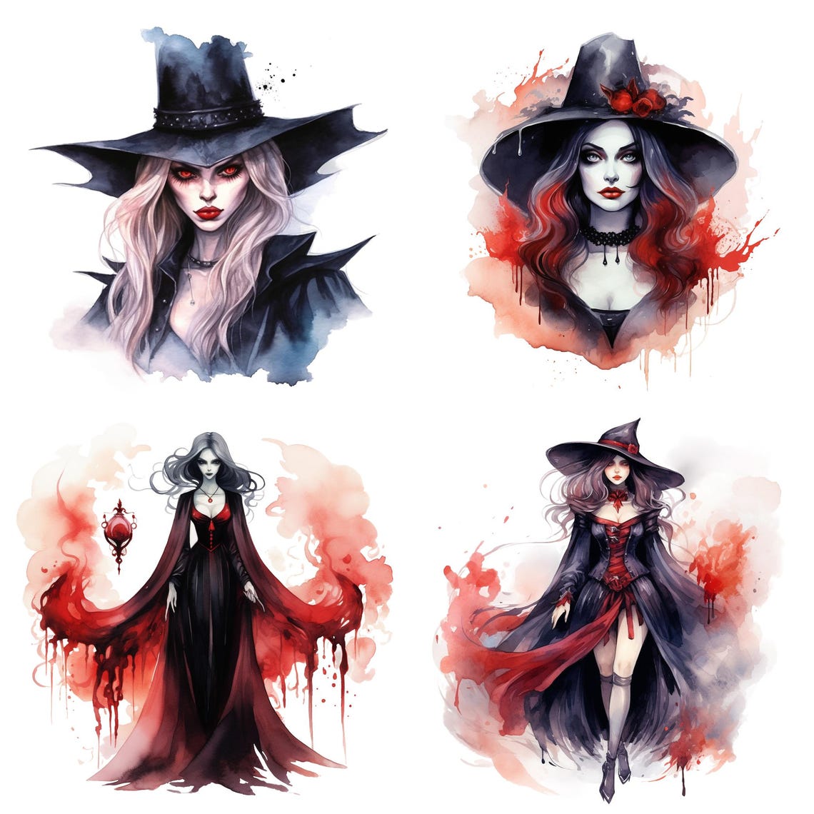 47 Dracula Witch PNG Clipart Bundle, Watercolor Vampire Witch Images ...