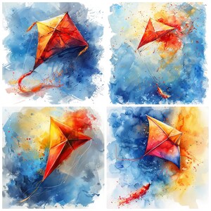 Watercolor 34 Kite PNG Clipart, Kite Flying Scenery Illustration ...