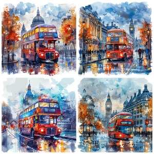English City Bus PNG Clipart, Watercolor British Double Decker Bus City ...