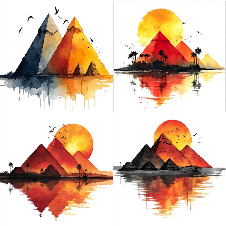 46 Pyramids Landscpae PNG Clip Art Bundle, Watercolor Ancient Egypt ...