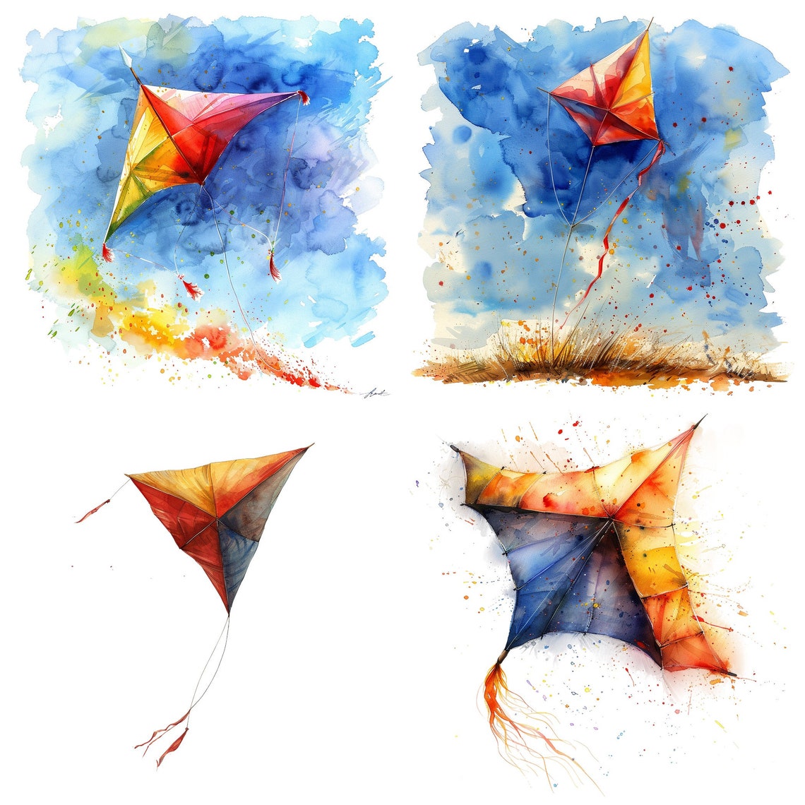 Watercolor 34 Kite PNG Clipart, Kite Flying Scenery Transparent ...