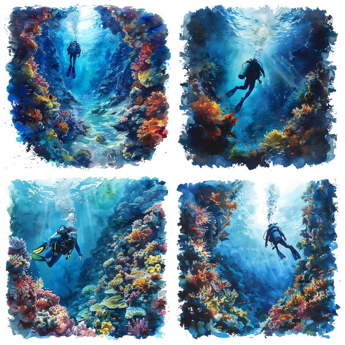 Skuba Diving PNG Scenery Clipart, Watercolor 48 Underwater Dive Dynamic ...