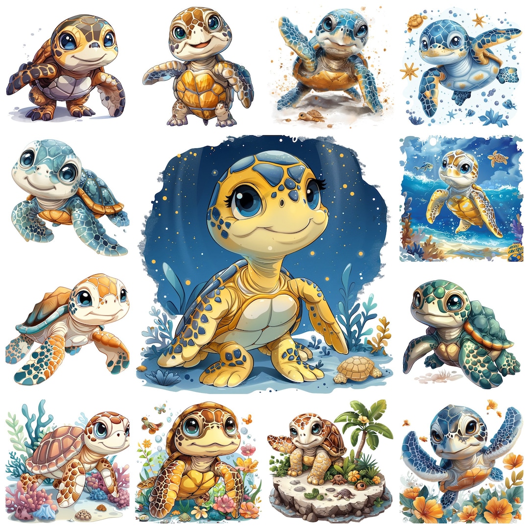 Adorable Sea Turtle PNG Clipart, Watercolor 41 Cute Sea Turtle ...