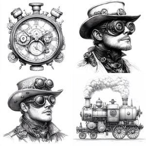 32 Steampunk Line Art PNG Clipart Bundle, Abstract Line Art Sublimation ...